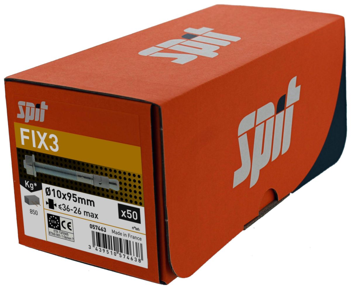 SPIT - Cheville FIX3 M10x95/36-26 MT boîte de 50 réf.057463 | Asturienne