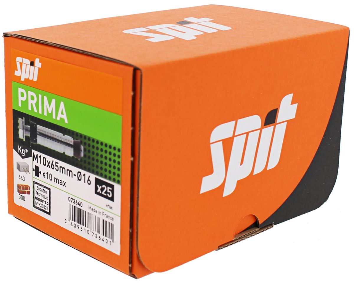 SPIT - Cheville Prima LM10-16/10 collerette boîte de 25 réf.073640 | Asturienne