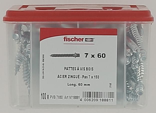 FISCHER - Patte à vis PVB 7x60 - 100/bte Réf.18881 | Asturienne
