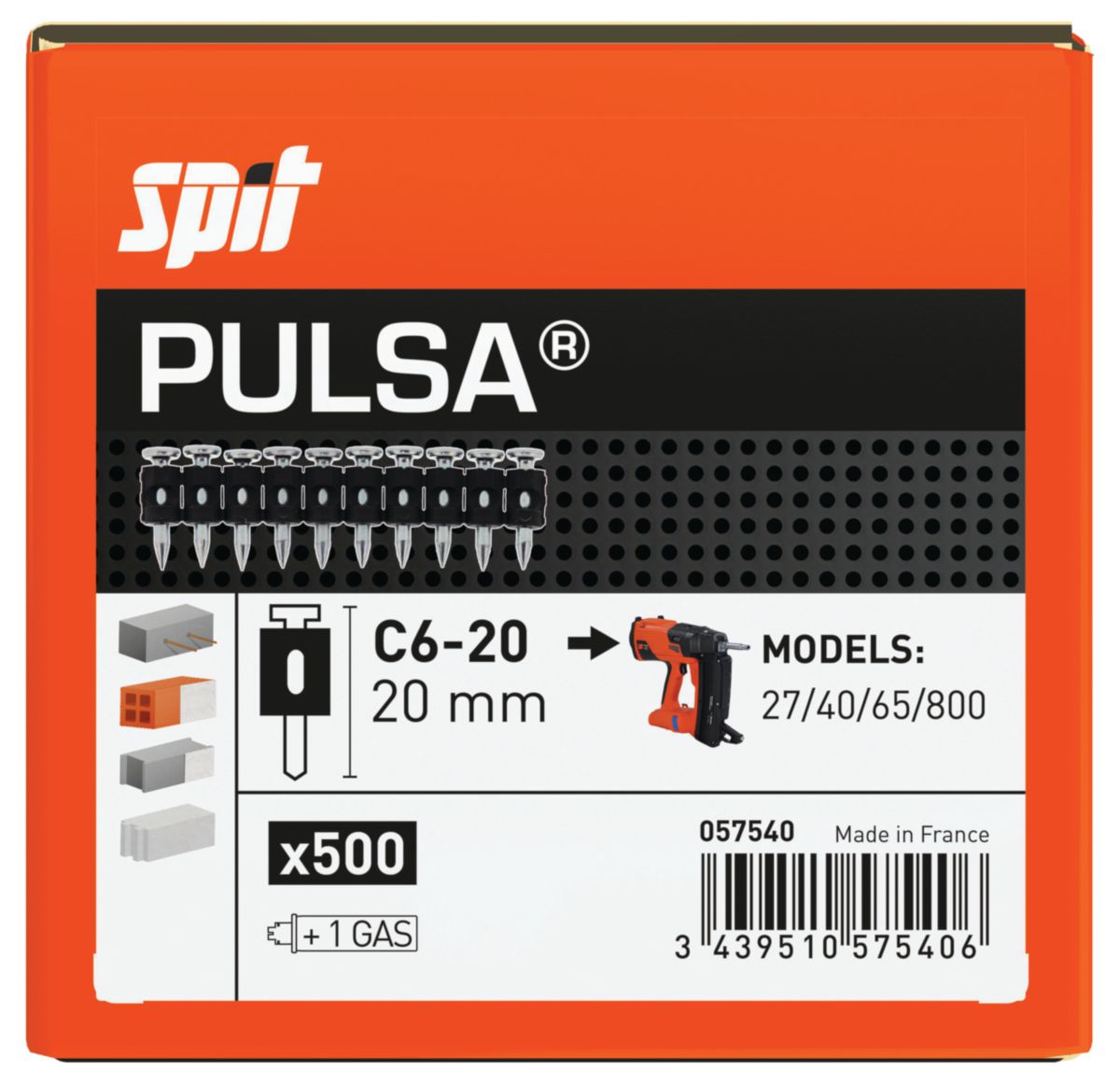 SPIT - Boite de 500 clous PULSA C6-20 (pour fixation sur béton standard ...