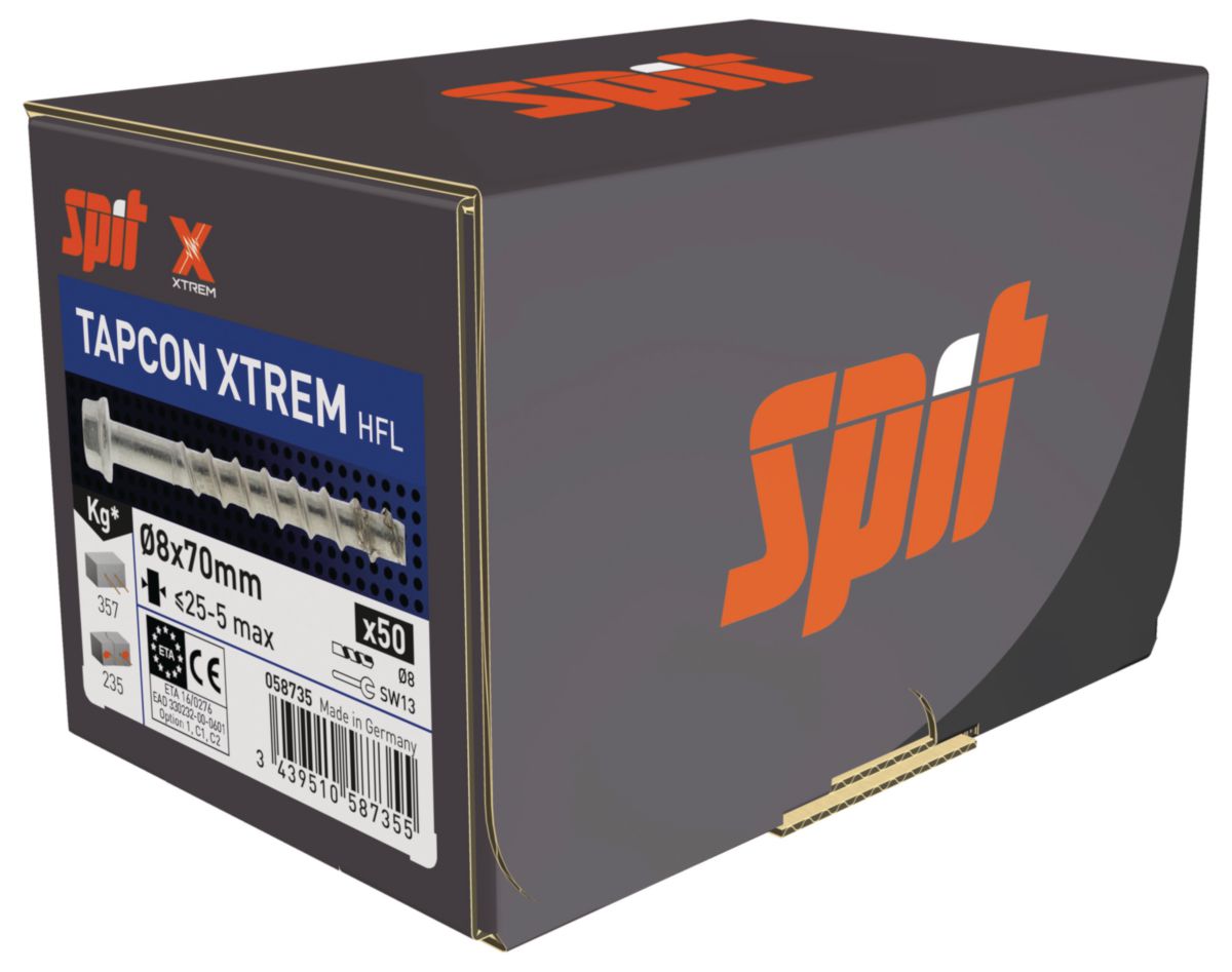 SPIT - Tapcon Xtrem HFL 8x70/25-5 t.hex /bt50 Réf. 058735 | Asturienne
